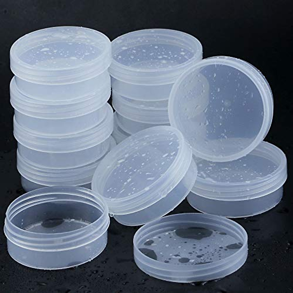 Amersumer 20Pack Round Clear Frosted Plastic Bead Storage Containers Box Case with Screw Top Lids,Cylinder Stackable Bead Containers for Make Up,Eye,Pills,Gems,Beads, Jewelry,Small Items, 2.6x1 Inches