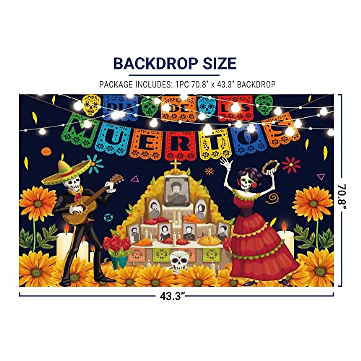 Allenjoy Day of The Dead Dia DE Los Muertos Backdrop Mexican Sugar Skull Flower Tombstone Fiesta Marigold Carnival Dress-up Party Background Cake Table Decor Photoshoot Photo Booth Studio Props