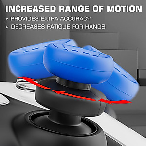 PlayRealm NO FALLING OFF Thumbstick Extender & Silicone Grip Cover 2 Sets for PS5 & PS4 Controller (Turbo Blue)