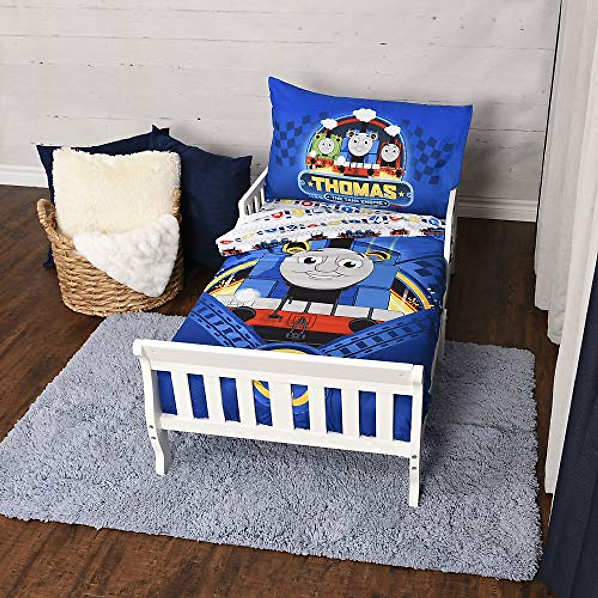 Thomas The Tank Standard Crib 3 Piece Toddler Bedding Set for Kids Soft Microfiber Reversible Comforter, Fitted Sheet & Pillowcase for Boys