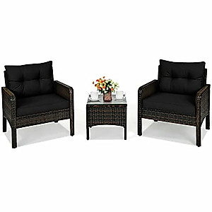Acquire 3 PCS Outdoor Rattan Conversation Set Patio Garden Cushioned Sofa Chair Coffee Table (Color : A)