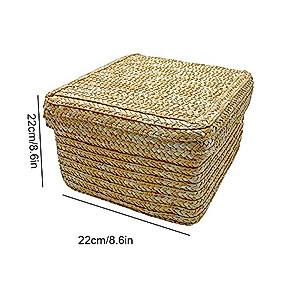 Zhuxin Woven Straw Storage Baskets with Lid, Rattan Snack Container Multipurpose Bins Laundry Toys Organizer Household