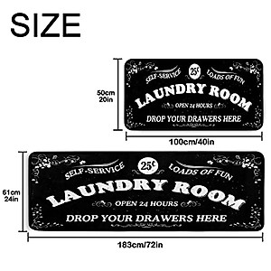 Laundry Room Long Rug Area Rug Non-Slip Floor Mat Waterproof Farmhouse Carpet for Kitchen 40" x 20"(Black-1)