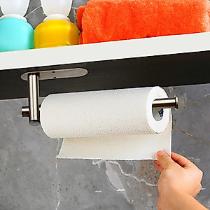 Stainless Steel Paper Towel Holder Heavy Duty Wall Mounted Self-Adhesive or Drilling Hand Towel Holder for Kitchen, Pantry, Sink, Bathroom (Silver)