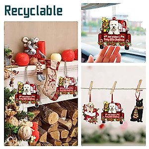 West Highland White Terrier Dog Ornaments Christmas Tree, Westie Dog Red Truck Car Aluminum Ornament (NOT 3D), Christmas Decoration 2023 for Westie Dog Lovers, Dog Mom, Dog Dad, Pet Lovers