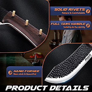 Huusk Meat Cleaver Knife Japanese Butcher Knife for Meat Cutting Vegetable Cleavers with Ergonomic Handle Chopping Knives for Kitchen Hand Forged Meat Knife Kitchen Chef Knives for Home Outdoor BBQ