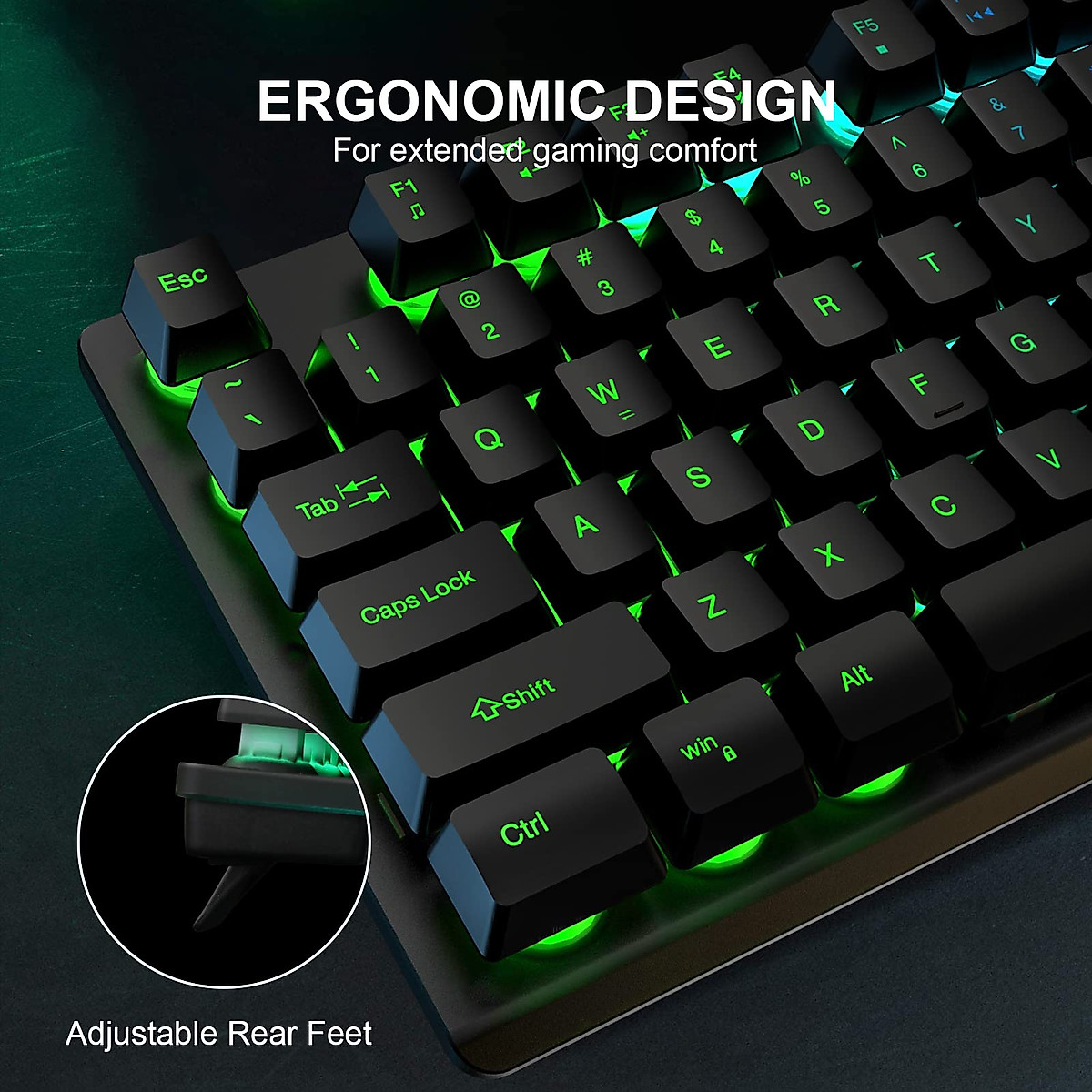 NPET S22 Wired Gaming Keyboard Mouse Combo, LED Backlit Quiet Ergonomic Mechanical Feeling Keyboard, Backlit Gaming Mouse 6400 DPI, for Desktop, Computer, PC, Black…