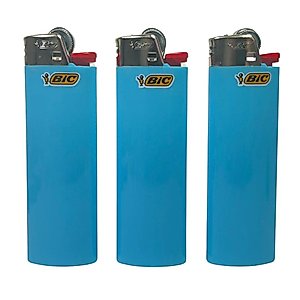3 Light Blue Bic Lighters Standard Size (Sky Blue, Baby Blue)