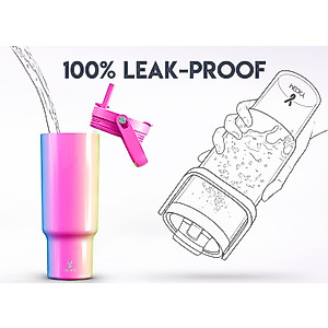 Meoky 40 oz Tumbler with Handle and Straw, Insulated Water Bottle, Stainless Steel Travel Mug, Keeps Cold for 34 Hours, 100% Leak Proof, Fits in Car Cup Holder (Carnival)