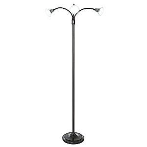 Lavish Home 3 Head Floor Lamp, LED Light with Adjustable Arms, Touch Switch and Dimmer (Black)