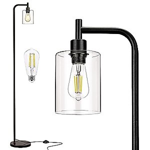 Ziisee Floor Lamps for Living Room - Standing Lamp with Glass Lampshade, Modern Floor Lamp with LED Bulbs, Bright Industrial Floor Lamp for Bedroom, Black Tall Lamp for Office(Light Bulb Included)