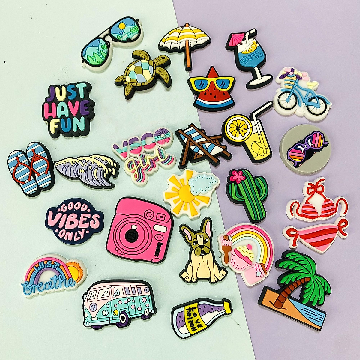 35PCS Summer Shoe Charms for Crock Bubble Slides,Cool Coconut Tree Cactus Fruit Juice Flowers Shoe Decoration Charms Pins for Kids Teens Girls Boys Men Women Party Favor