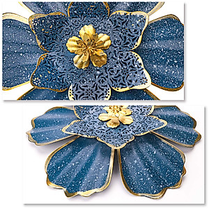 EASICUTI Blue Metal Flower Wall Decor Boho Metal Wall Art Decorations Hanging for Indoor Outdoor Home Bathroom Patio Fence Garden Bedroom Living Room Or Wall Sculptures 12 Inch