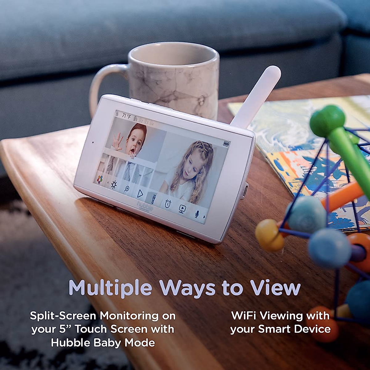 Hubble Connect Touch Twin 5" Smart Baby Monitor with Camera and Audio, WiFi Baby Camera Monitor with Flexible Wall Mount; Pan Tilt Zoom; 2Way Talk, Interactive Smart HD Monitor & Smartphone App