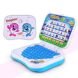 Gigicloud Electronic Learning Board,Multifunction Language Learning Machine Kids Laptop Toy Early Educational Computer Tablet Reading Machine for Helping Toddlers Learn Letters and Numbers
