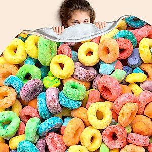 Soft Realistic Fruit Hoops Cereal Blanket, Cozy & Warm | Perfect for Cereal Lovers | Durable, Machine Washable | Fun Gift for All Ages & Occasions