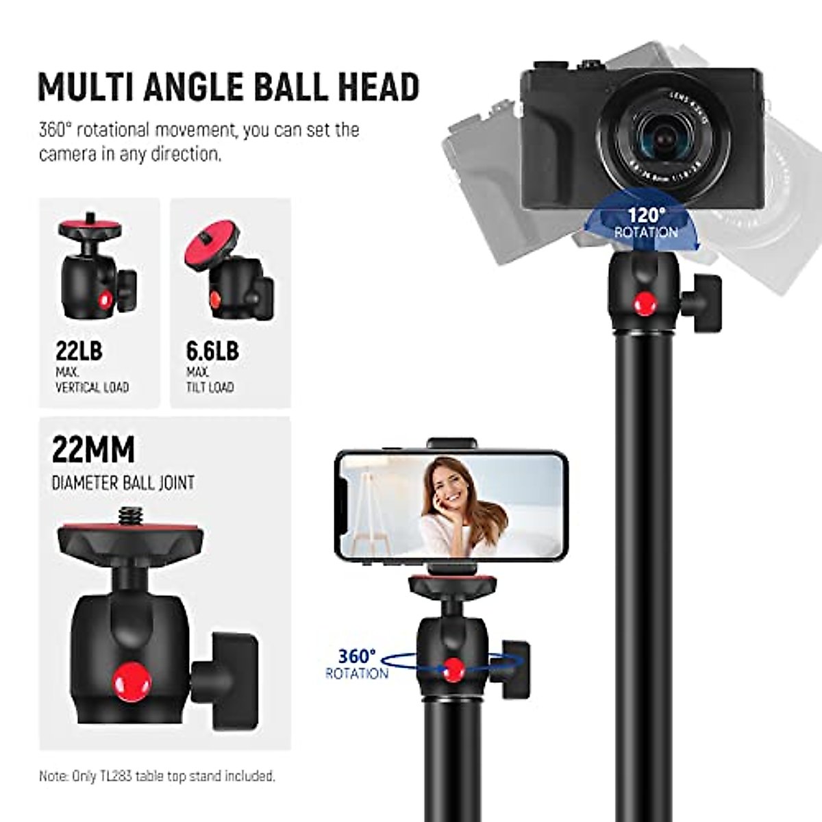 NEEWER Extendable Camera Desk Mount with 1/4" Ball Head, 17”-40” Adjustable Table Light Stand with 1/4" Screw Adapter and C Clamp for DSLR Camera, Ring Light, Live Stream, Vlog, Max Load: 6.6lb/3kg