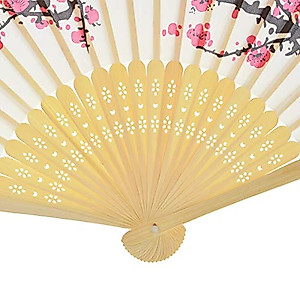 Wuyuxibo 10 PCS Delicate Cherry Blossom Design Silk Folding Hand Fan Wedding Favors Gifts,Fan Girls, Ladies, Church Wedding Gift, Party Favors, DIY Decoration
