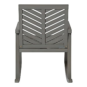 Walker Edison Outdoor Patio Wood Chevron Rocking Chair All Weather Backyard Conversation Garden Poolside Balcony, Set of 1, Grey