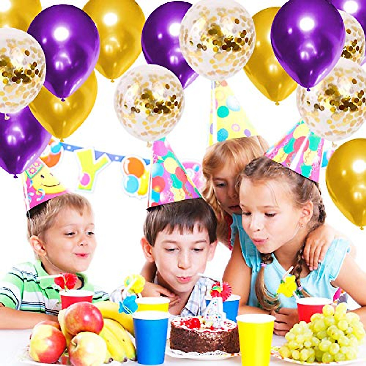 50PCS Purple Balloon Garland with Gold Confetti Balloons Kit, 12 Inch Premium Latex Balloons for Party Supplies, Great for Wedding Anniversary Baby Shower Birthday Festival Decorations