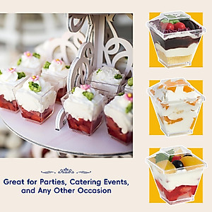 JOLLY CHEF 100 x 2 oz Mini Dessert Cups with Spoons and Lids, Square Tall Clear Plastic Parfait Appetizer Cup Small Serving Bowl for Party Desserts Appetizers