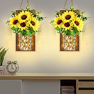EuroBird Mason Jar Sconces Rustic Wall Sconces Handmade Hanging Wall Decor with Remote Control 5M LED Fairy Lights for Farmhouse, Kitchen, Living Room, Home Wall Decorations Set of Two (Yellow)