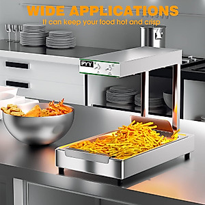 PYY French Fry Warmer - Food Warmer Countertop, Food Heat Lamp for Chips Commercial Heat Light Free, Standing Warming Dump Station Churros Fried Food, Silver, 350W