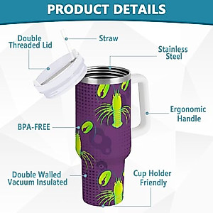 Lobsters Yellow Green Purple Double Insulated Tumblers with Handle and Straw Lid for Water, Insulated Tumbler 30 OZ / 0.89 L
