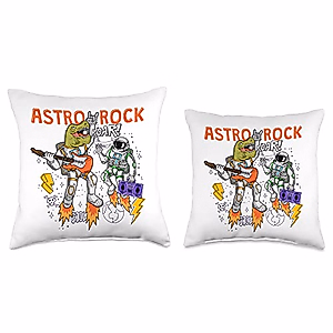 Rock and Roll Astronaut and Dino Play Kids Who Love Rock Throw Pillow, 16x16, Multicolor