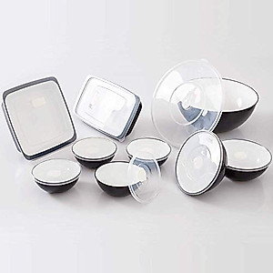 9 Piece Plastic Food Storage Containers w/lids with 2 injection colors. Multi sizes Containers. Microwave/Freezer & Dishwasher Safe - Steam Release Valve. BPA/Free (Black)