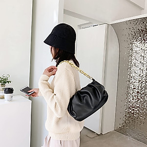 Clutch Purses for women Evening Bag Shoulder Bag Pleated Purse Flapper Ruched Multipurpose Purse(Black)