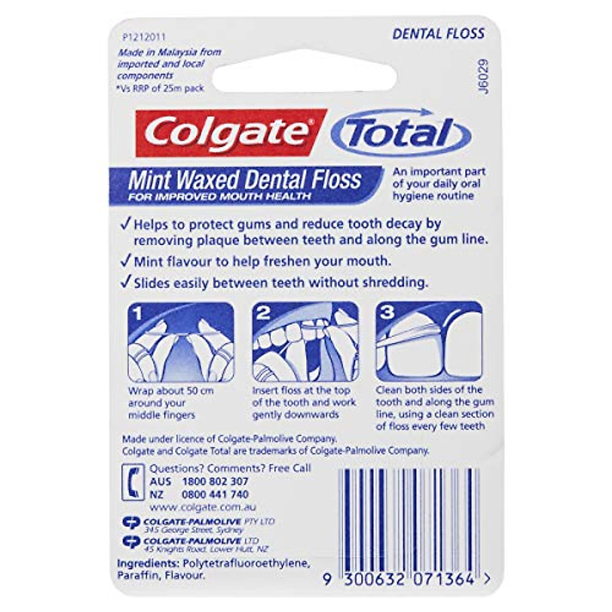 Colgate Total Mint Waxed Dental Floss, 100m./109yd