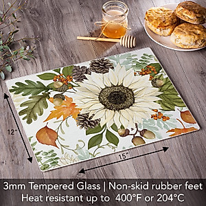 CounterArt Farmhouse Fall Decorative 3mm Heat Tolerant Tempered Glass Cutting Board 15" x 12" Manufactured in the USA Dishwasher Safe