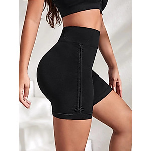 X-SNOW FALCON Women Gym Workout Seamless Shorts High Waisted Biker Scrunch Butt Booty Athletic Yoga Shorts Black