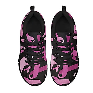 Yzaoxia Breast Cancer Shoes for Women Pink Ribbon Tennis Shoes Size 8.5 Lightweight Breathable Running Sneakers Comfortable Walking Shoes Casual Flat