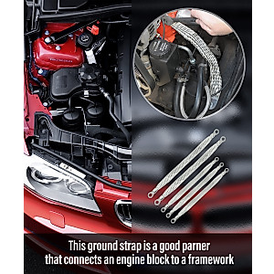 Zlirfy Automotive Ground Strap Kit,Universal Flat Braided Copper Ground Strap,3PCS 10" x 1/2" and 2PCS 13" x 1/2" Car Ground Cable Straps Braided,Automotive Engine Copper Ground Strap