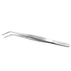Lab Tweezers High Precision Forceps, 6" (15.2 cm), Fine Strong Angled Point tweezers, Stainless Steel