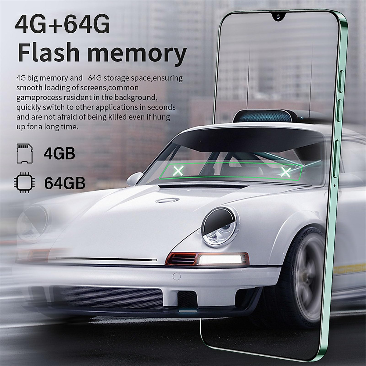 Vikye 6.3 Inch Ultra HD Screen 4GB RAM 64GB ROM 8MP and 24MP Camera Face Recognition 3G WiFi GPS Mobile Phone for Android 12 US Plug 100V to 240V (Green)