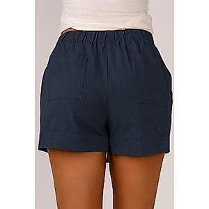 Lopie Womens Shorts Casual Summer Dressy Cotton Comfy Drawstring Elastic Waist Pocketed Lounge Pants (S, Blue542)