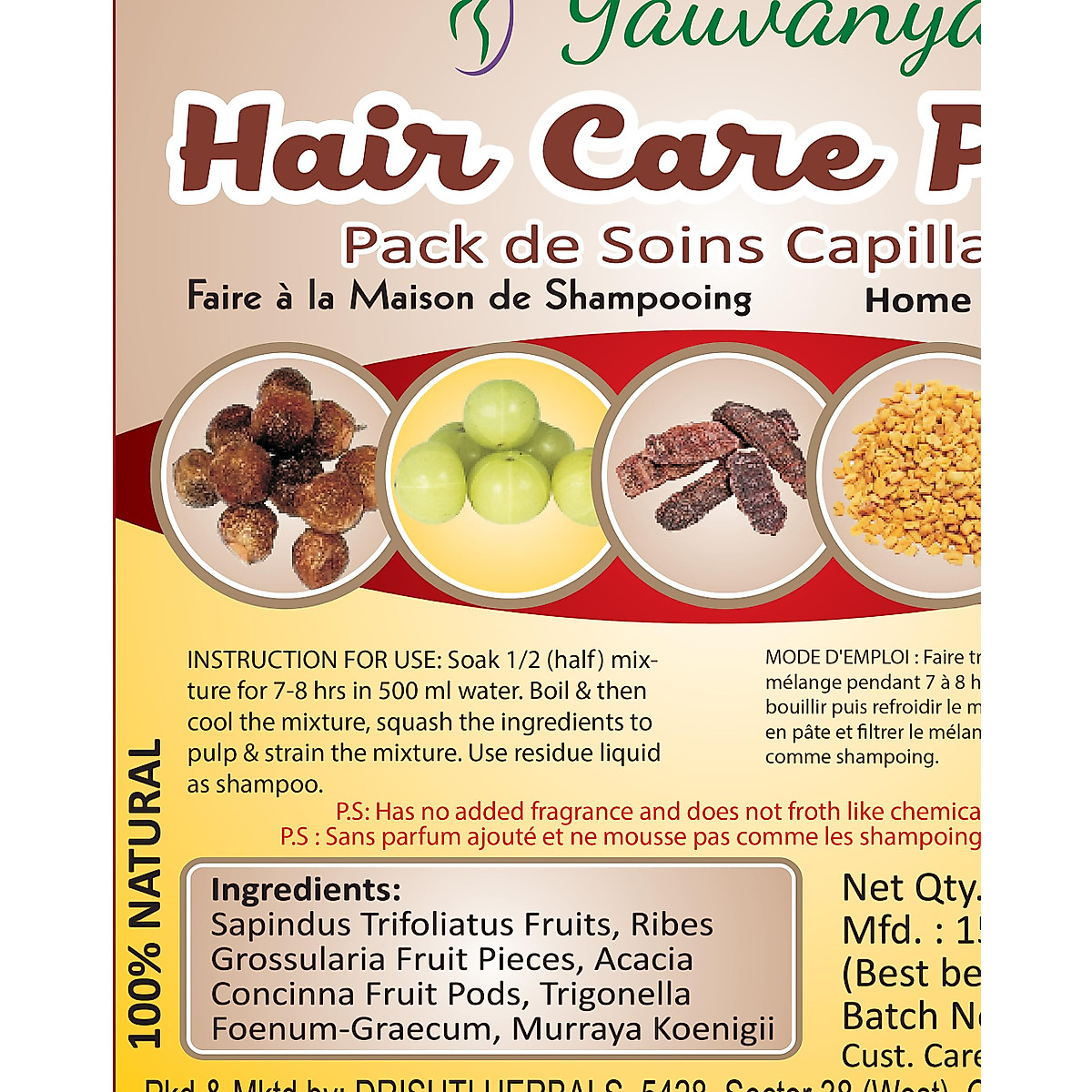 Yauvanya Make at Home Shampoo DIY Hair Care Pack (Sulphate & Paraben free, 100% natural, chemical free) - 3X100 gms | Reetha, Shikakai, Amla, Curry Leaves, Fenugreek Seeds