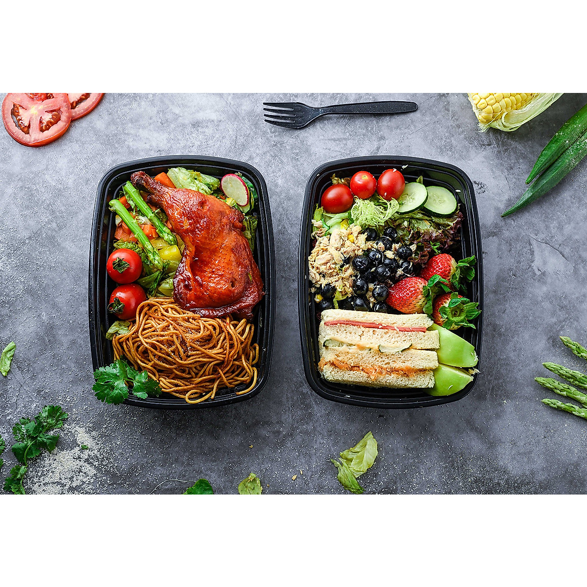Glotoch Meal Prep Container,100Pack 1,2 Compartment Reusable Food Storage Containers For Lunch, Leftover.Disposable Black Plastic Containers With Lids To Go Container-BPA-Free Microwave Safe 32oz