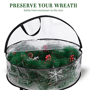 foci cozi 2-Pack Christmas Wreath Storage Container 24'', Clear Wreath Storage Bags with Dual Zippers for Xmas Seasonal Thanksgiving Holiday Artificial Wreath Storage