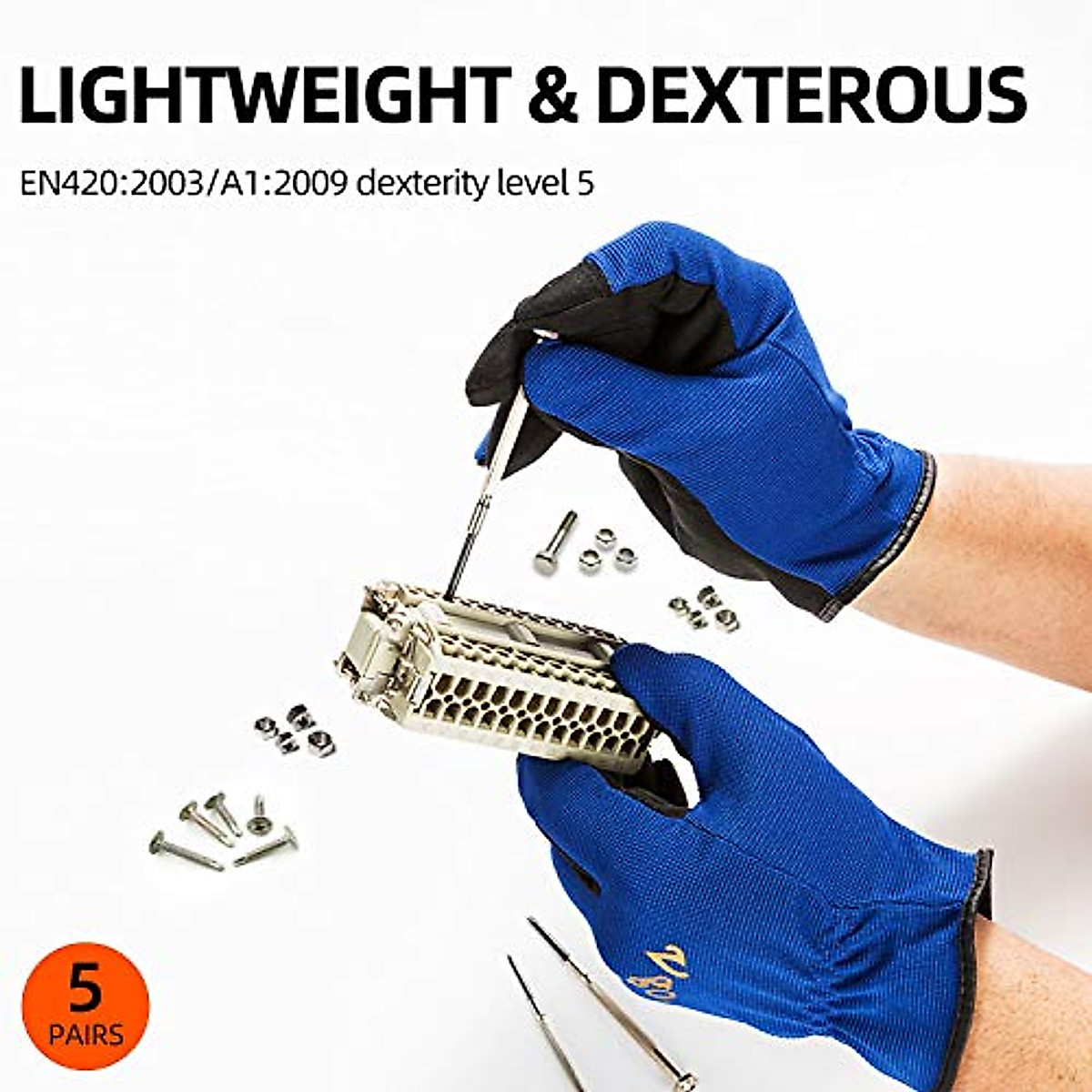 Vgo... 5-Pairs Multi-Functional Safety Work Gloves, Builder Gloves, Gardening Gloves, Light Duty Gloves, Value Pack (Size L, 5 Colors, AL8736)