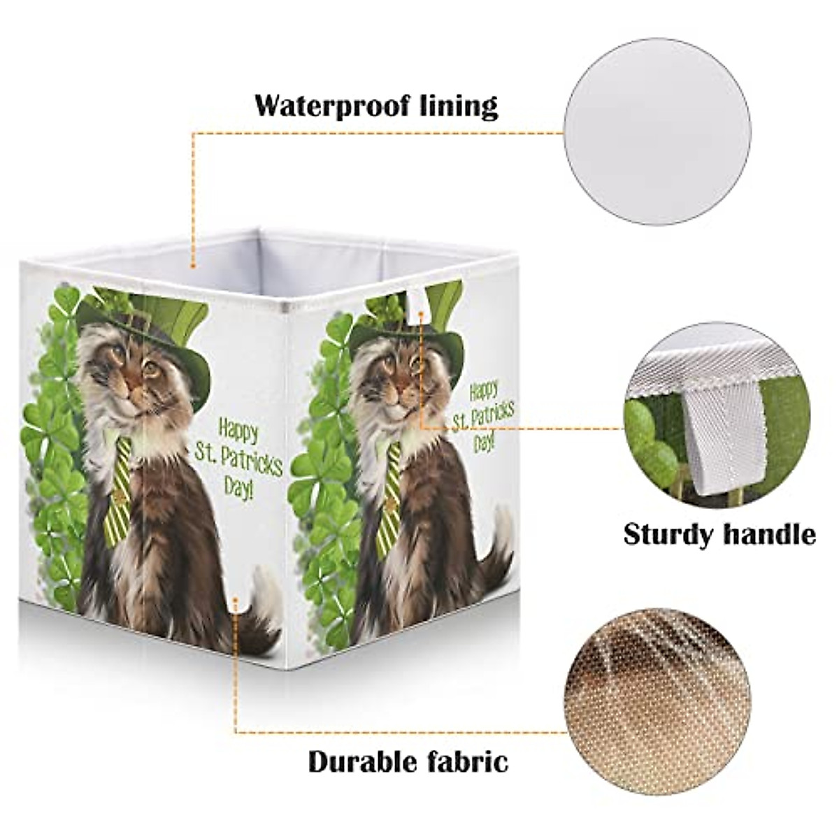 Cat Leprechaun Storage Basket Storage Bin Rectangular Collapsible Nursery Baskets Shelves Cloth Baskets Organizer for Kids Room Bedroom