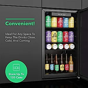 Vremi Beverage Refrigerator and Cooler - 100 to 120 Can Mini Fridge with Glass Door for Soda Beer or Wine - Auto Defrost Drink Dispenser Machine for Office or Bar with Adjustable Removable Shelves