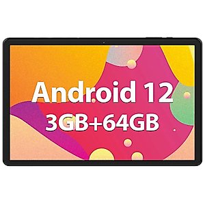HISORL Android Tablet, 10 inch Android 12 Tablet, 3GB RAM 64GB ROM 512GB Expand, 8000mAh Battery, WiFi, Bluetooth, Dual Camera, HD Touch Screen, GMS Certified(Black)