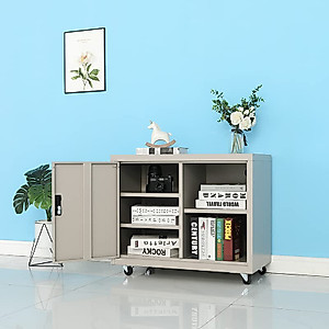 Fumedo Metal Mobile Lateral File Cabinet, Storage Locker,Printer Stand with Open Storage Shelves for Office,School,Home,Living Room. (Gray)