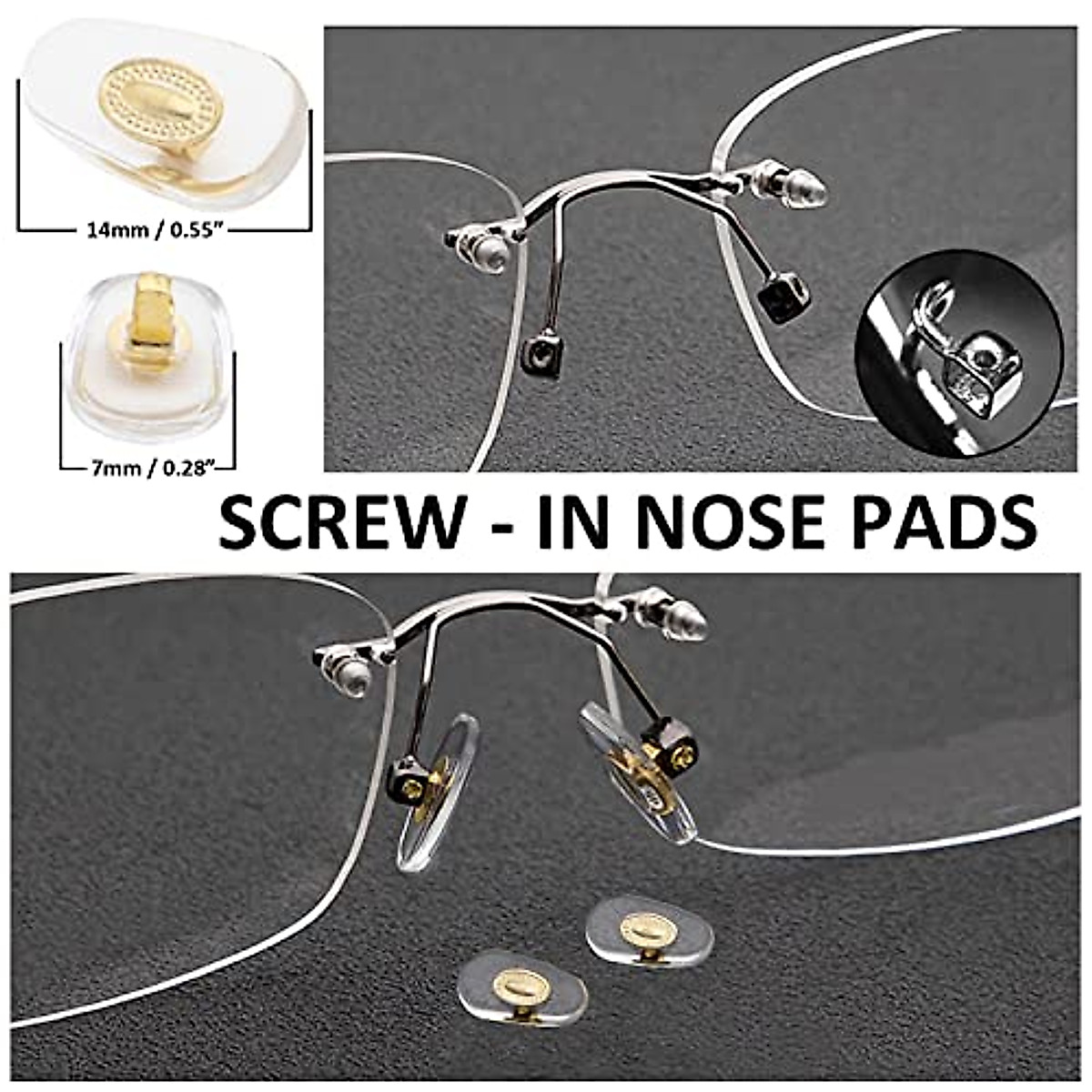 Eyeglass Repair Kit BAZQU 5 Pairs Nose Pads with Tiny Screws Nut Bolts Screwdriver and Tweezers for Glasses Sunglasses Spectacle Watch Repair, Gold
