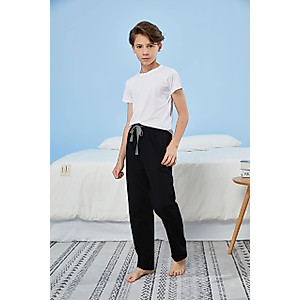 HiddenValor Boys Knit Soft Cotton Pajama Lounge Pants with Pockets (Black, Large)
