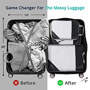 NICOSHOW 3 Set Compression Packing Cubes, Packing Cubes for Travel Compression, Compressible Packing Cubes Travel Essentials, Packing Organizers for Carry-on Luggage Suitcase, Black